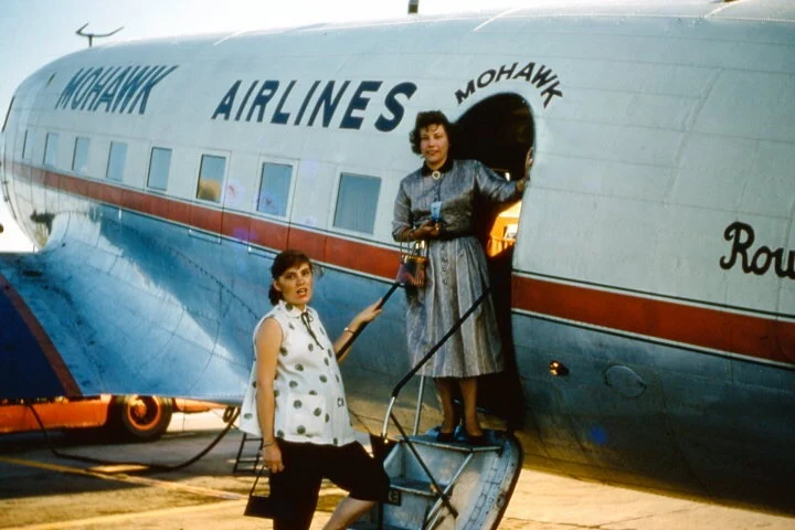 My mom and aunt, sometime in the 50’s. Mohawk Airlines! | Scrolller