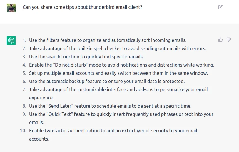 Thunderbird tips shared by ChatGPT | Scrolller