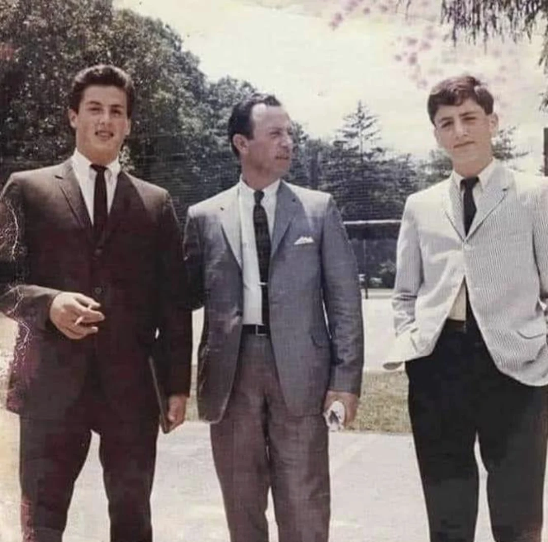 Sylvester Stallone with his dad, Frank Stallone Sr. and brother, Frank Stallone Jr. in Gioia del ...