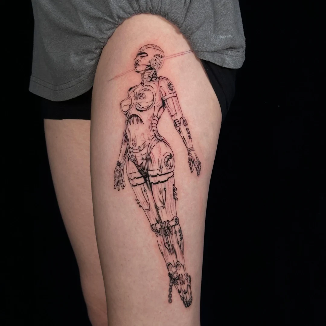 Hajime Sorayama robot done by Peng at Assassin Tattoo, HTX | Scrolller