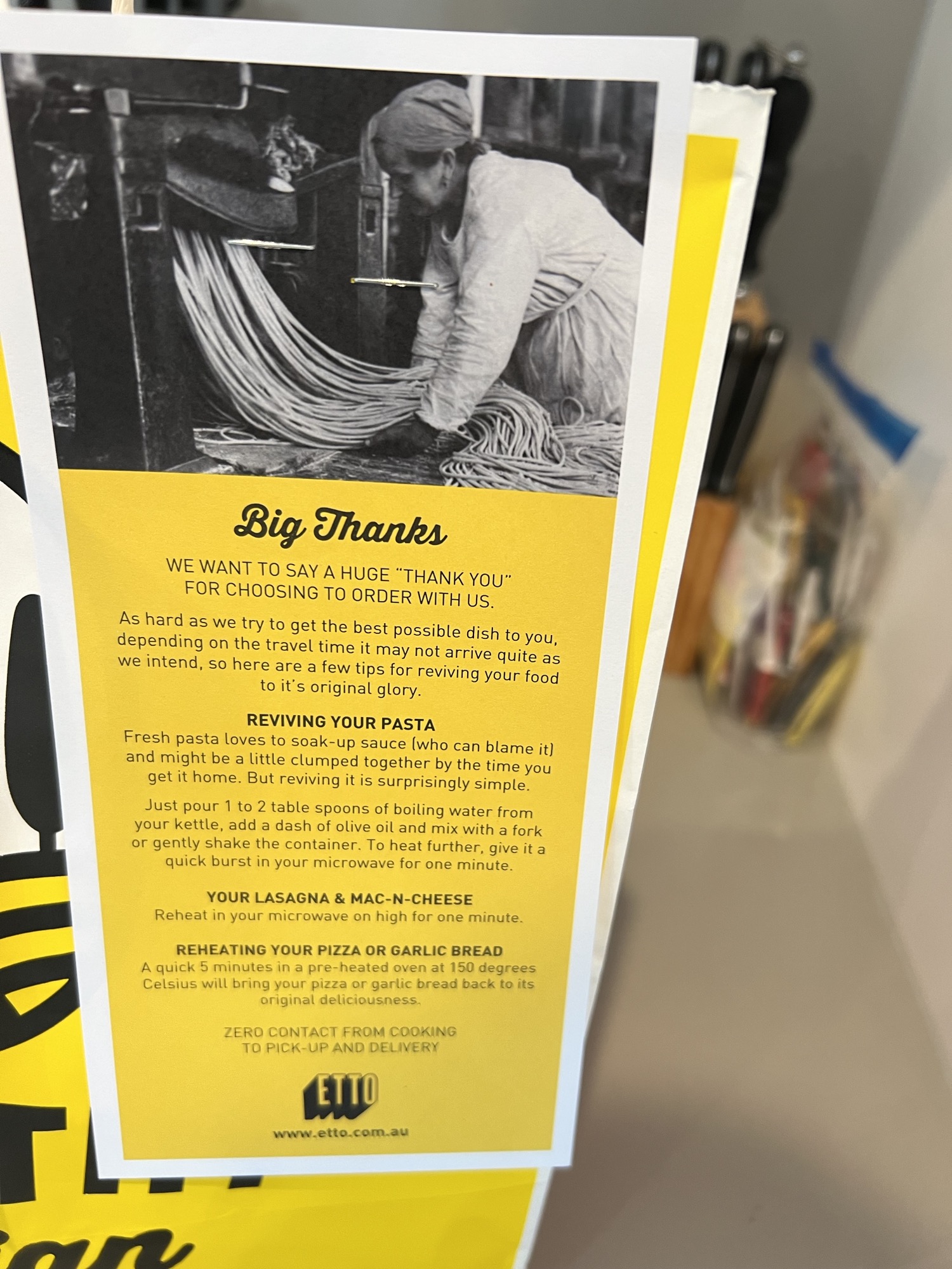 Ordered delivery pasta and pizza with very helpful instructions to ...