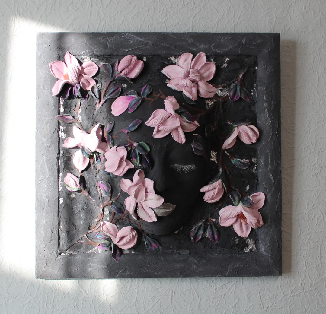 The girl with the magnolia, me, plaster art, 2022. | Scrolller