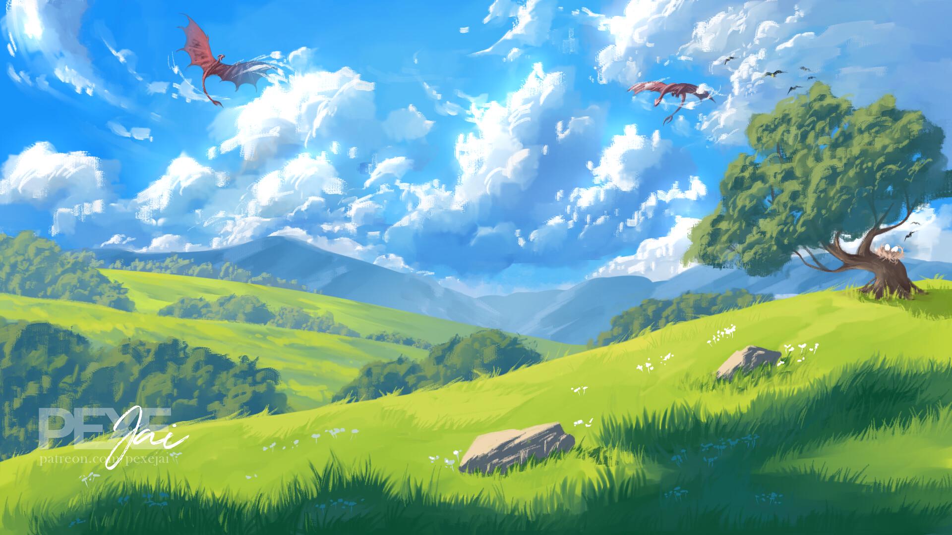Peaceful Dragons Landscape by Pexejai | Scrolller