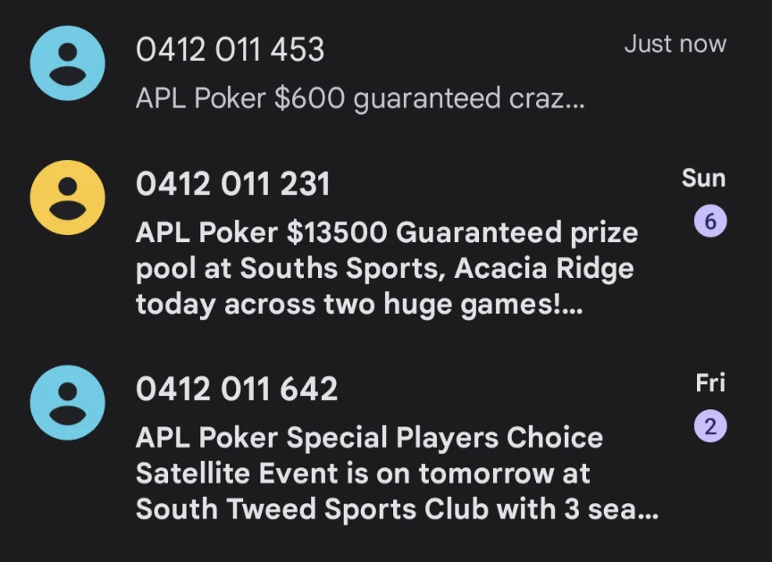 Just got an Optus sim card and getting absolutely bombarded by APL Poker sms spam? | Scrolller