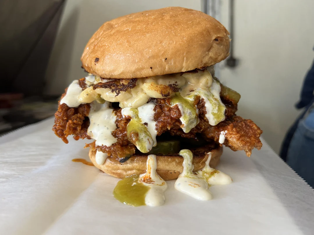 My fave recent one. 4/20 special hot chicken sandwich-hot chicken, griddled Mac n Chz, spicy ...