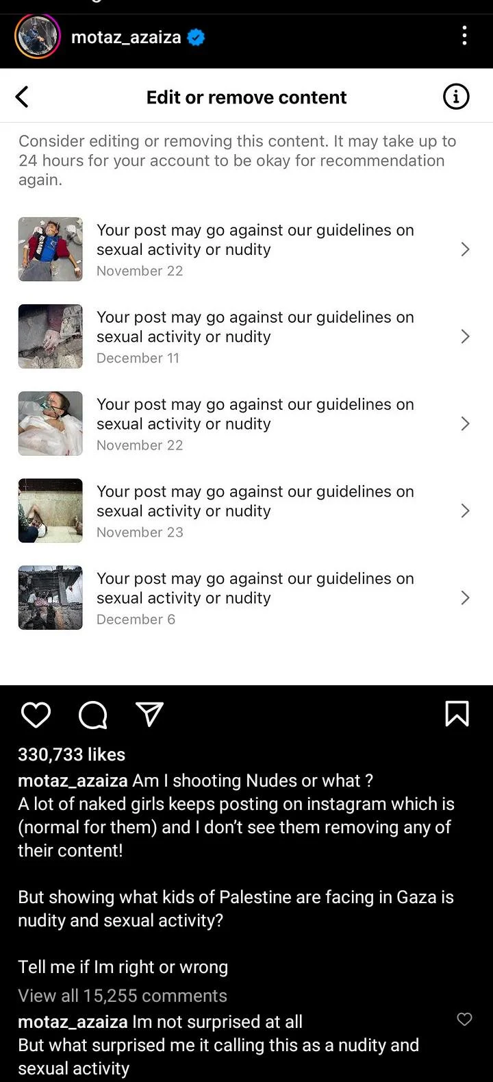 Motaz's videos of Palestinian children are being reported for 'sexual activity'. | Scrolller