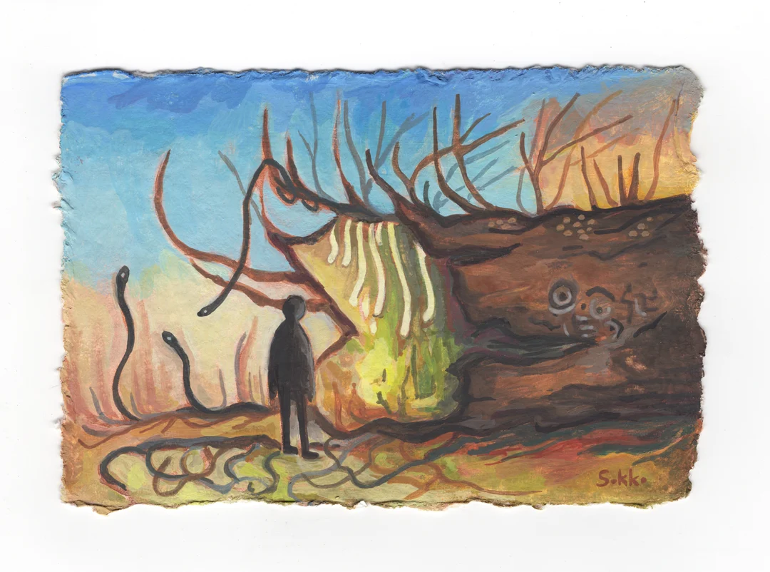 "Fallen tree gateway". Me, gouache on paper, 2023 | Scrolller