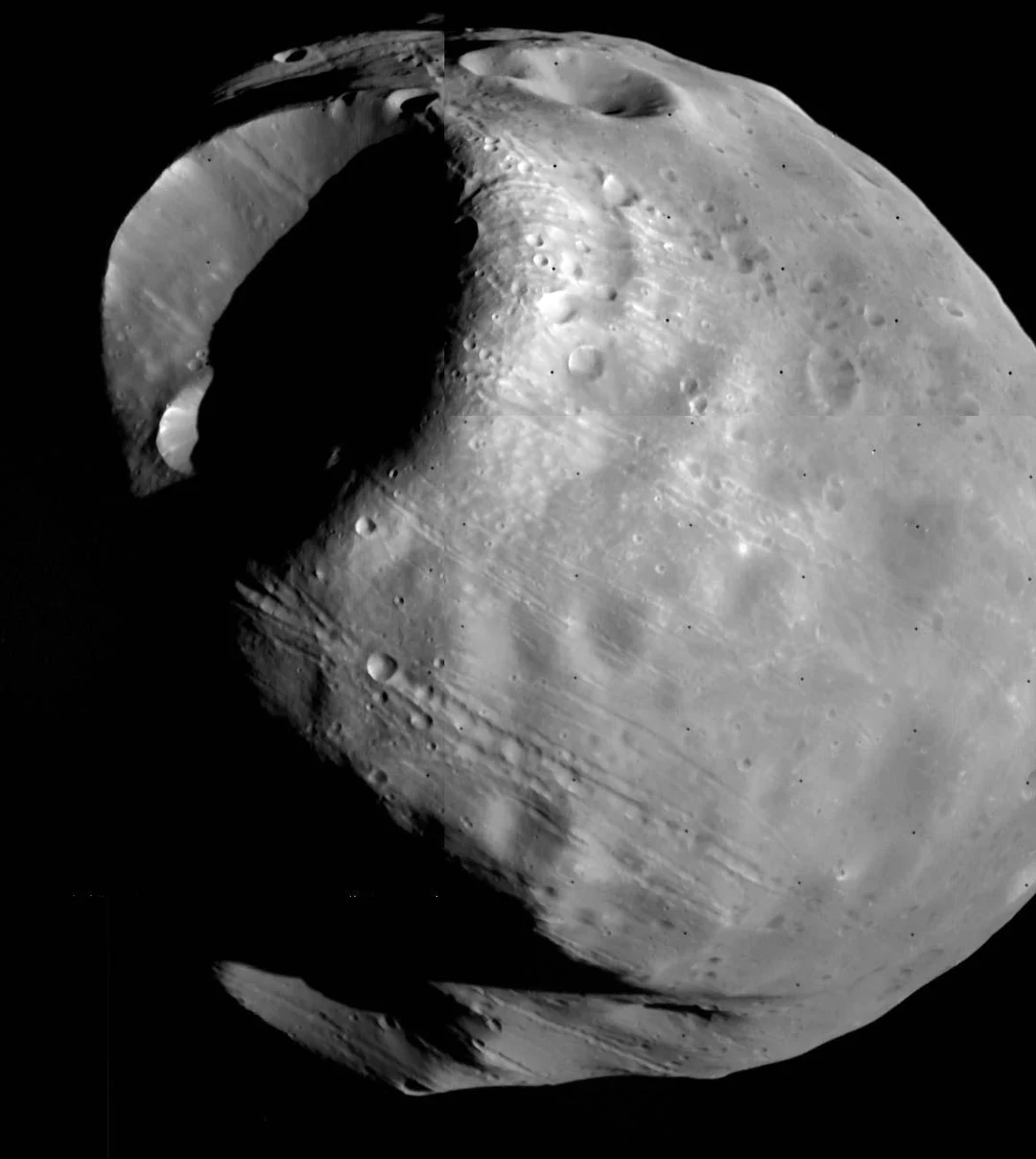 The larger of the two moons of Mars, Phobos, as photographed by Viking 1 orbiter in 1978 ...