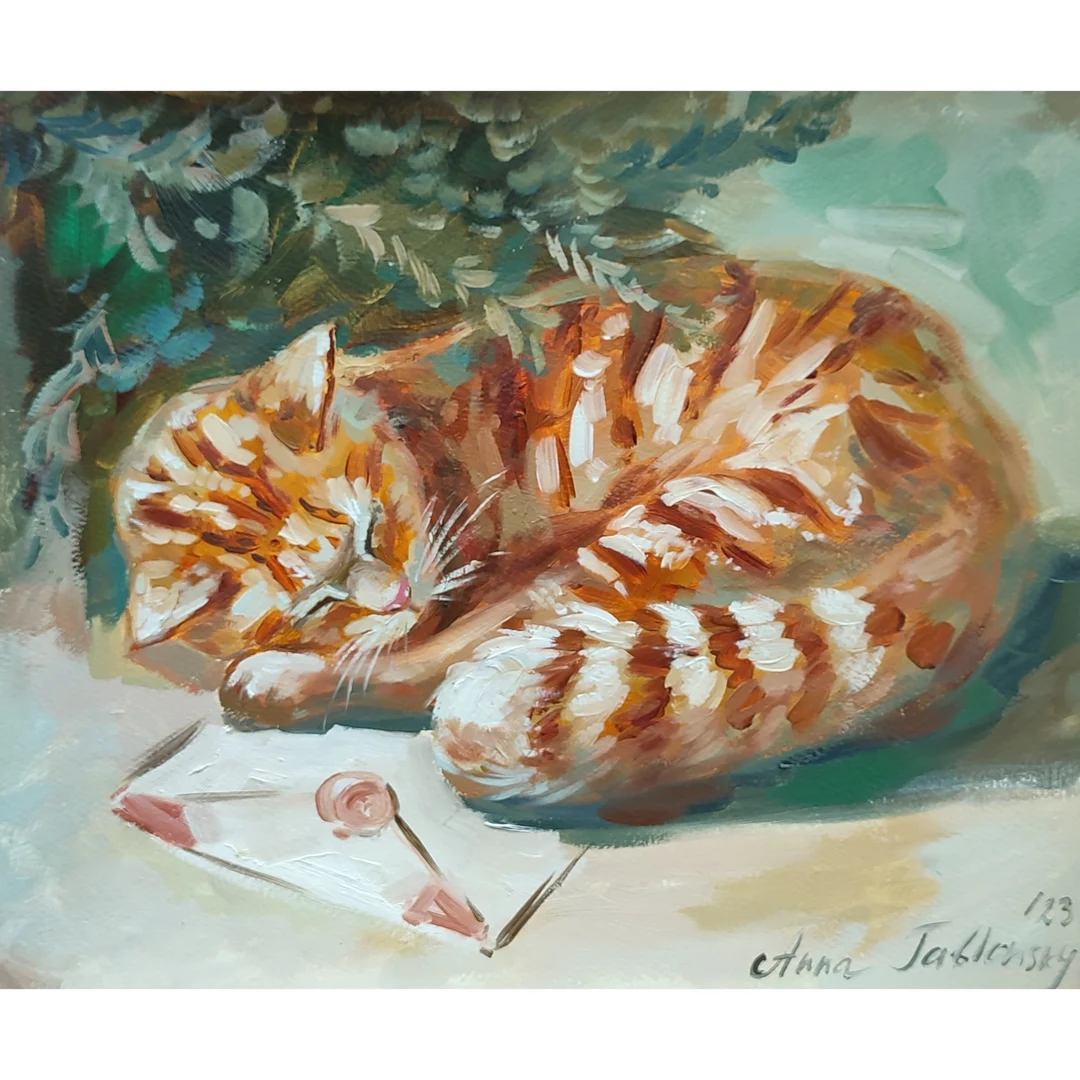 Cat with a letter, me, oil, 2023 | Scrolller