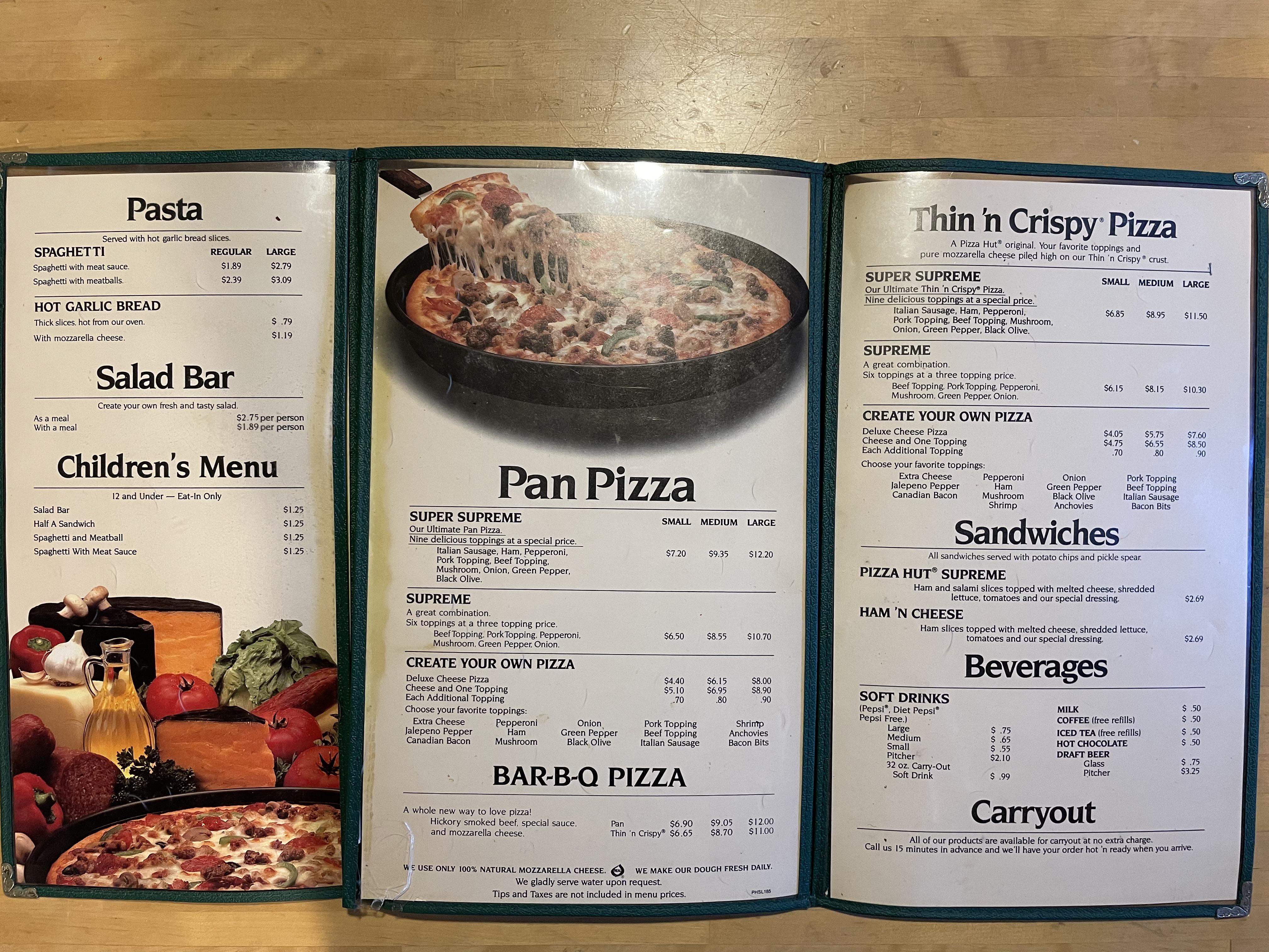 Pizza Hut menu from 1984 | Scrolller
