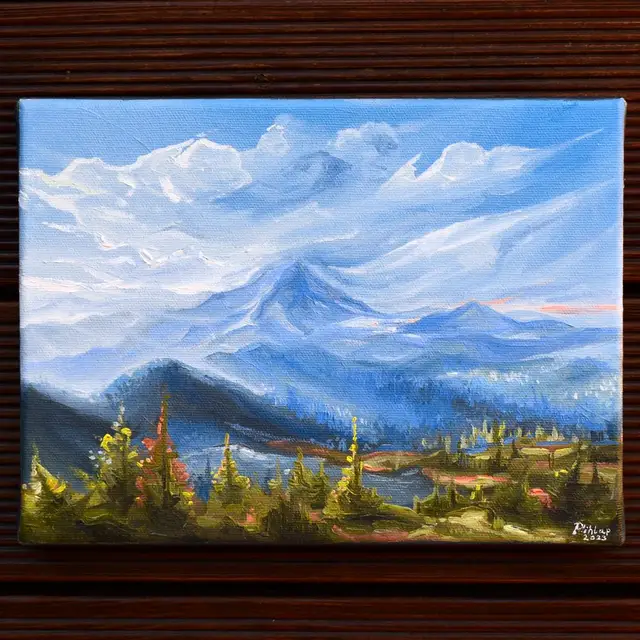 A study of Mount Rainier, Me (Landscape_Way), Oil, 2023 | Scrolller