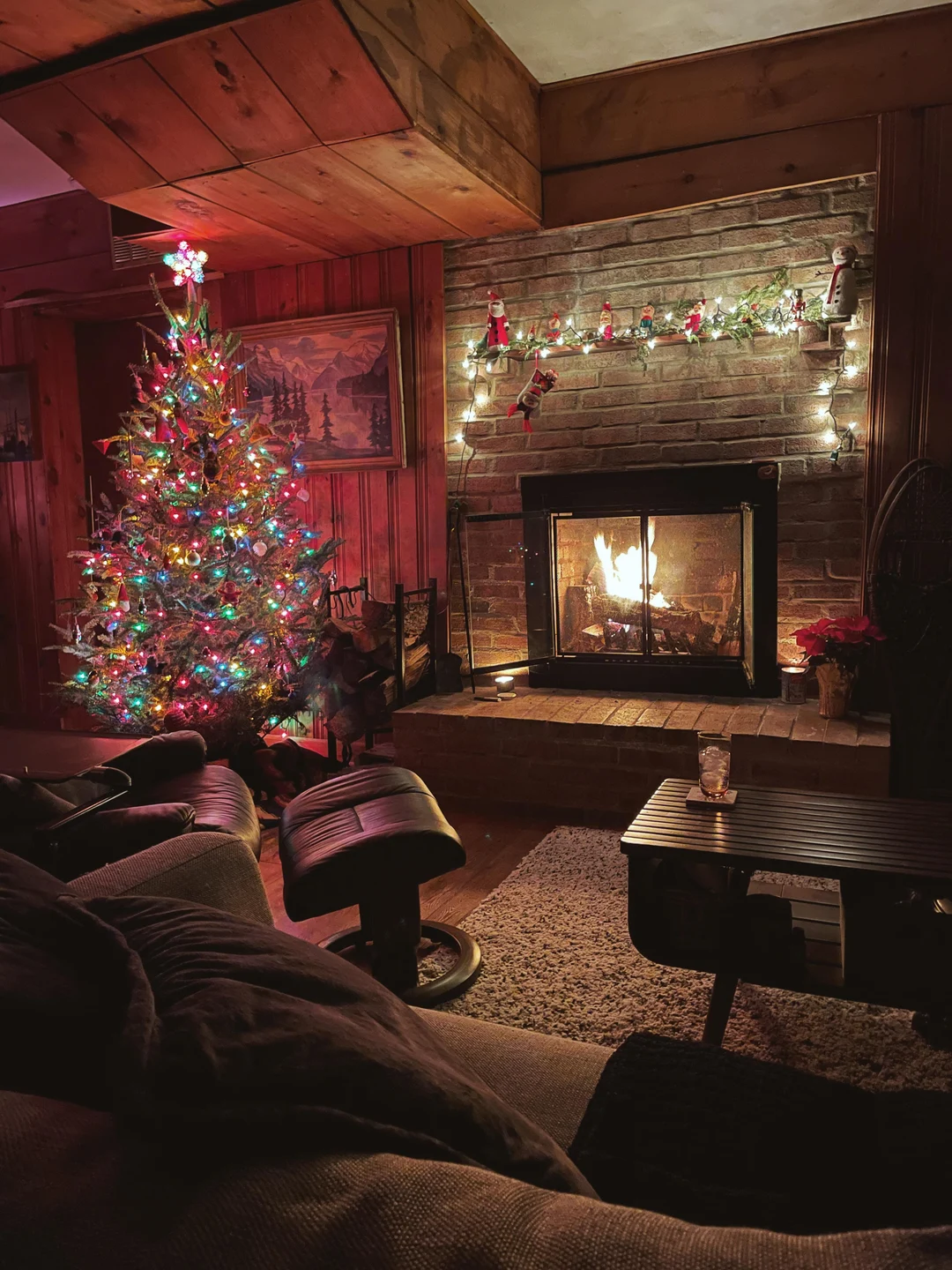 My cozy basement fireplace for Christmas. | Scrolller