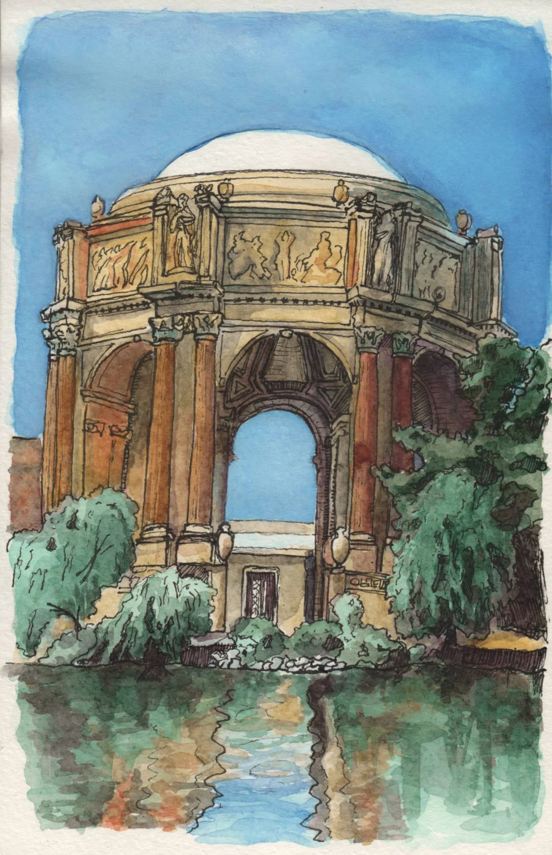 The Palace of Fine Arts, Abarrelofmonkeys, Ink and Watercolor, 2023 | Scrolller