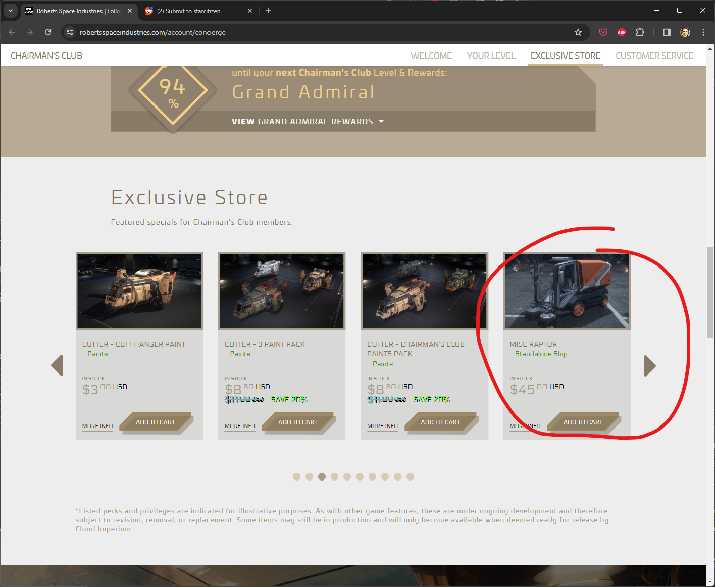 MISC Raptor IS buyable (through Concierge store only) | Scrolller