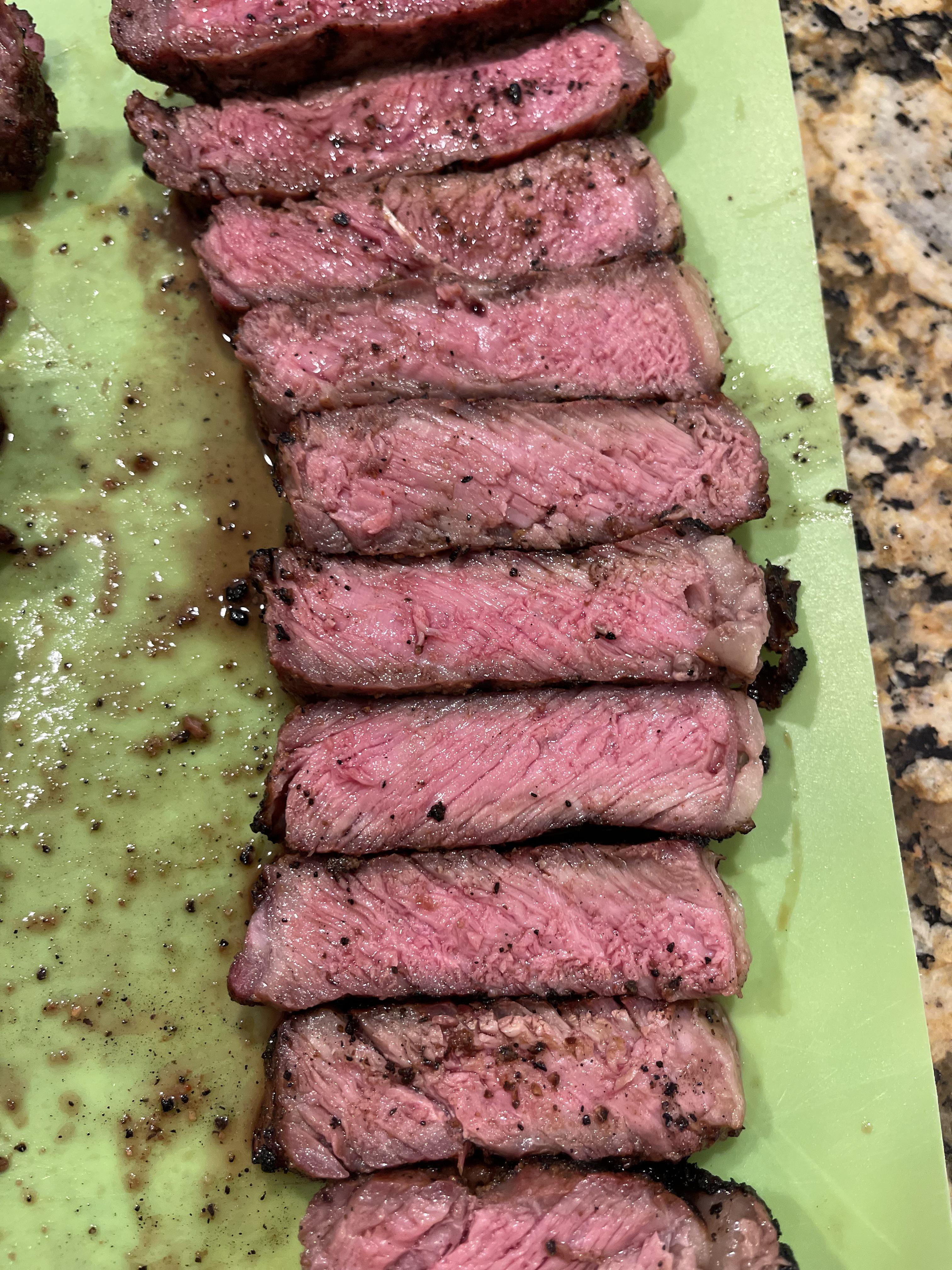NY Strips, reverse sear on the Big Green Egg. | Scrolller