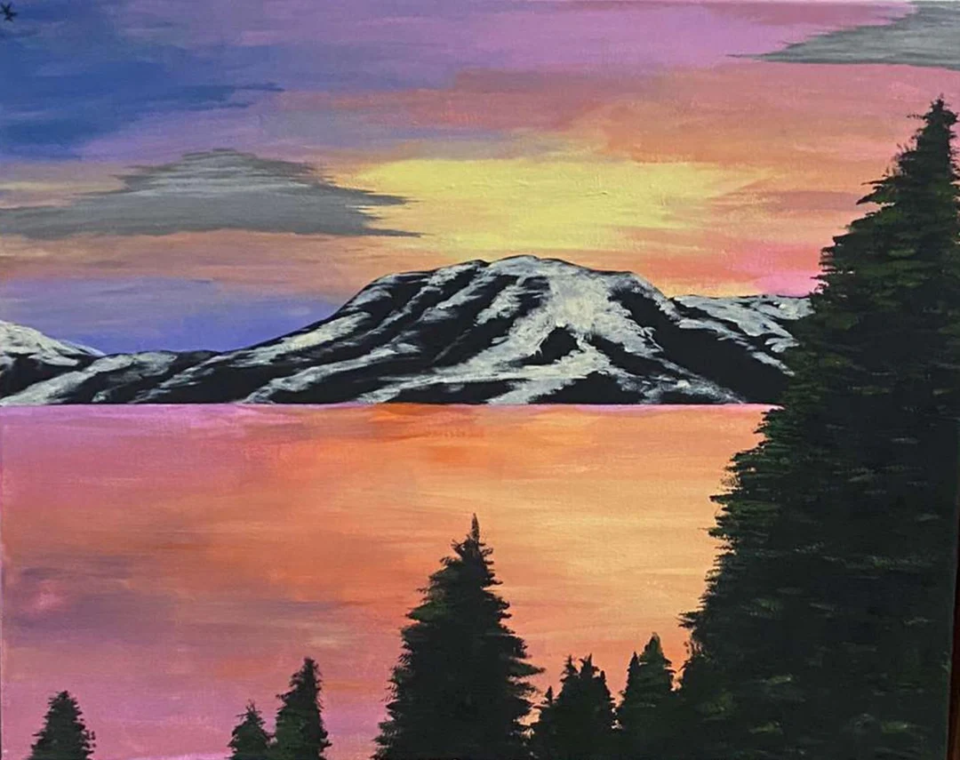 Tahoe Sunset, me, acrylic on canvas, 2022 | Scrolller