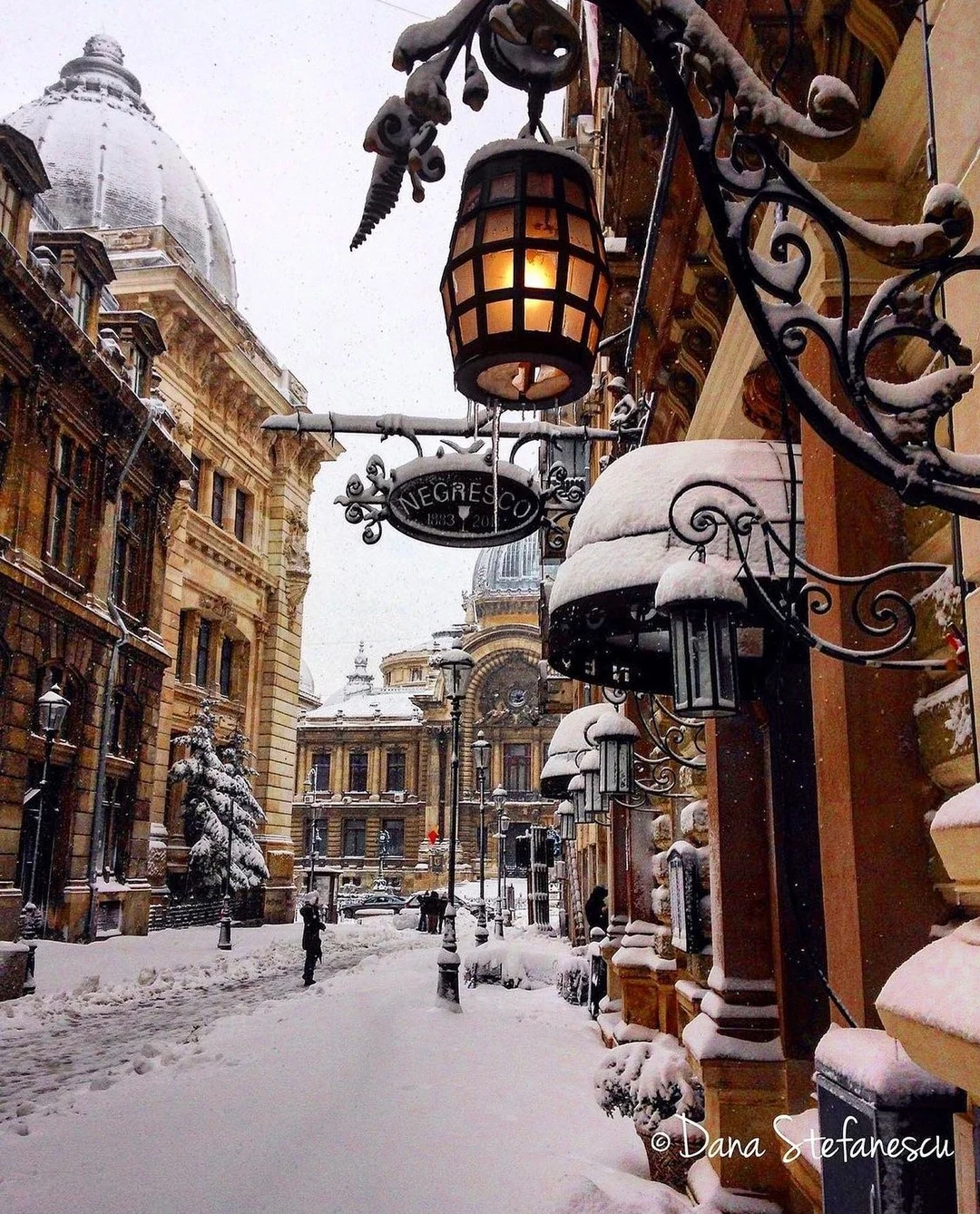 Snow covered street in downtown Bucharest, Romania. | Scrolller