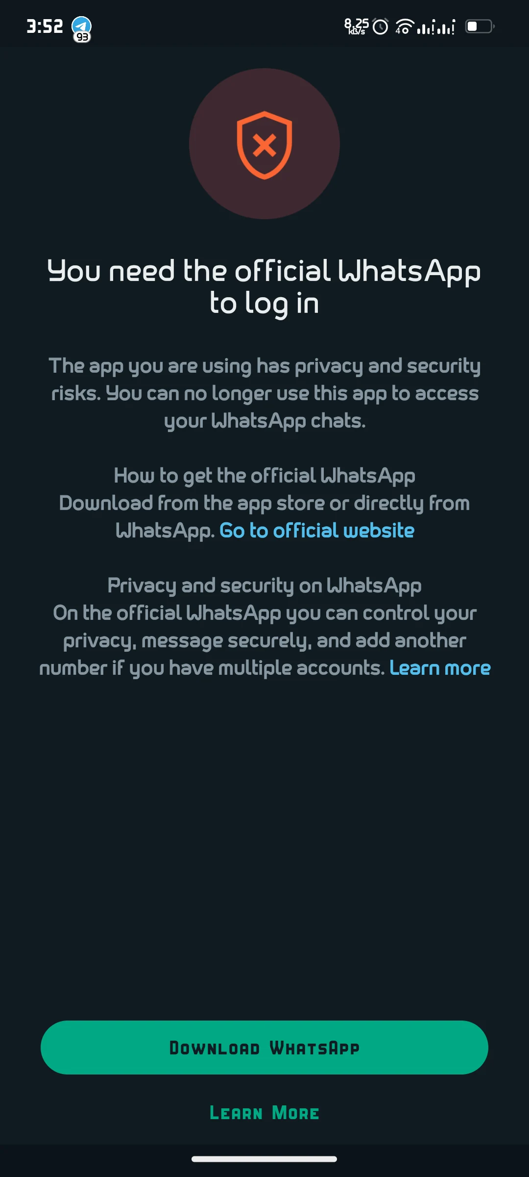 Unable to log in the official whatsapp | Scrolller