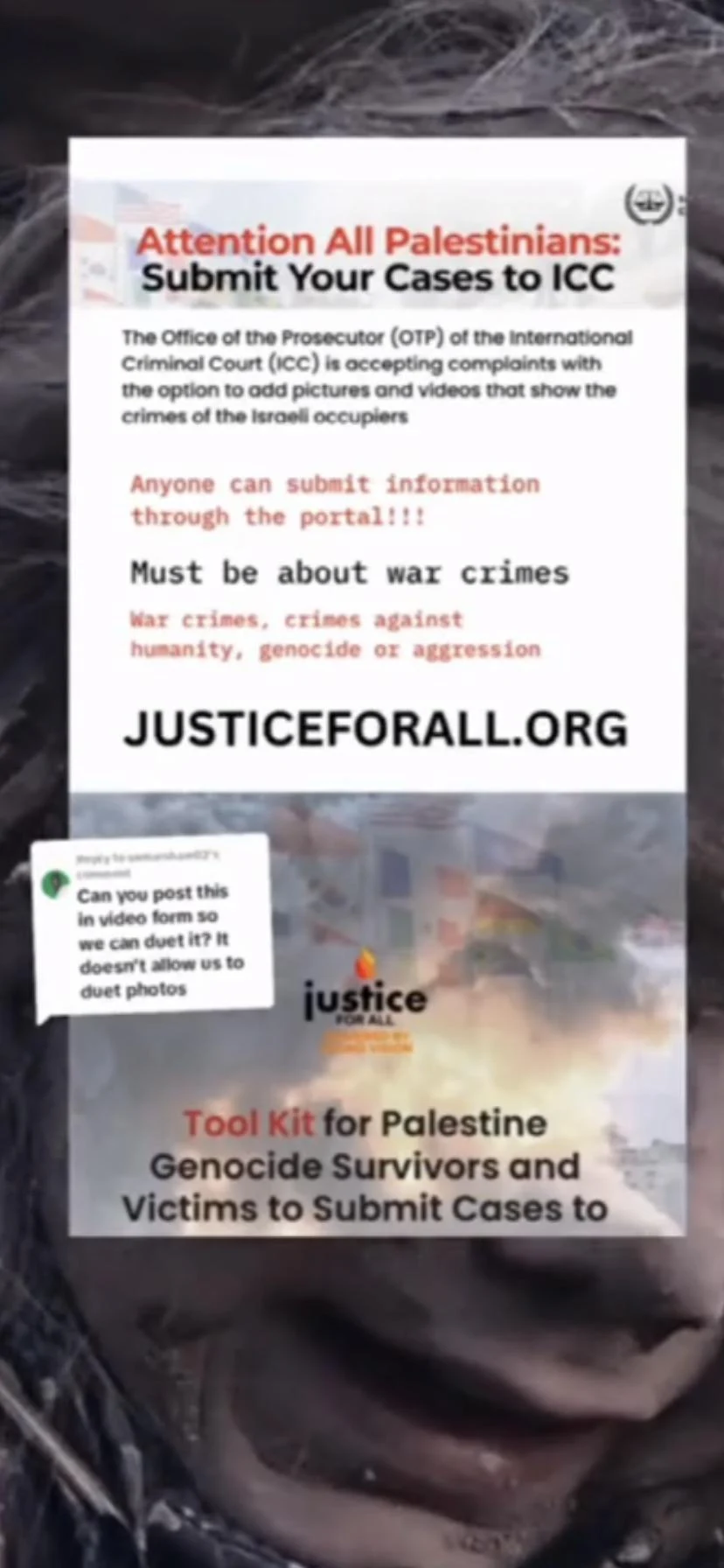 ICC submission of footage or documents of war crimes against the Palestinian people by the state ...