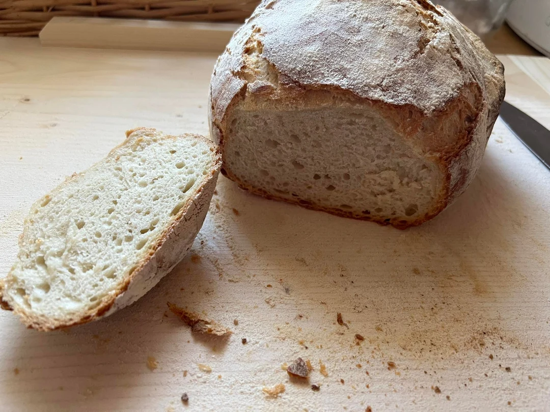 First ever baked good, after having had a random bread whim yesterday. Overnight white bread ...