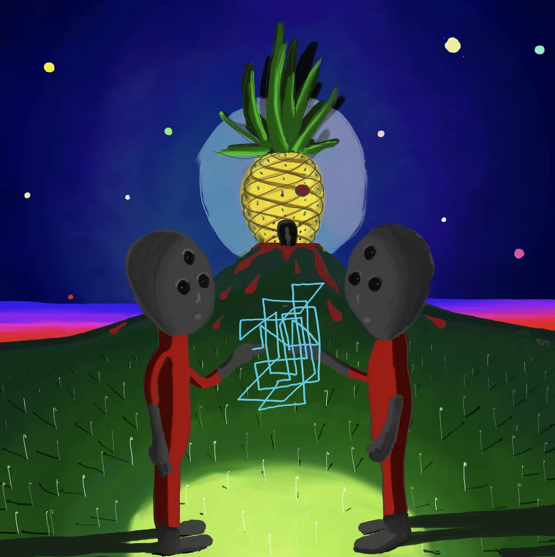 Aliens with a strange object and their pineapple shaped spacecraft | Scrolller