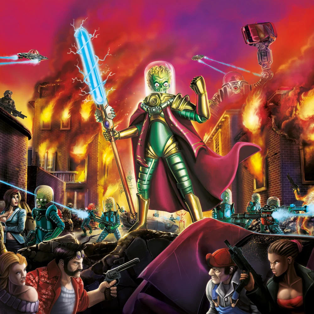 Mars Attacks: The Miniatures Game cover art, from Mantic Games 2014. Can't find the artist ...