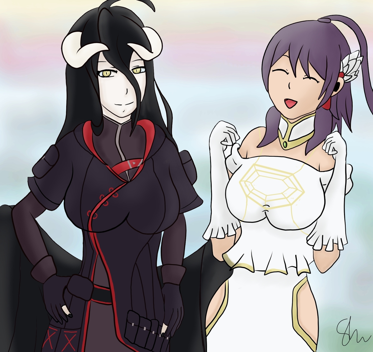 Albedo and Kyoka - Outfit Swap (Art's source in the comments below) | Scrolller