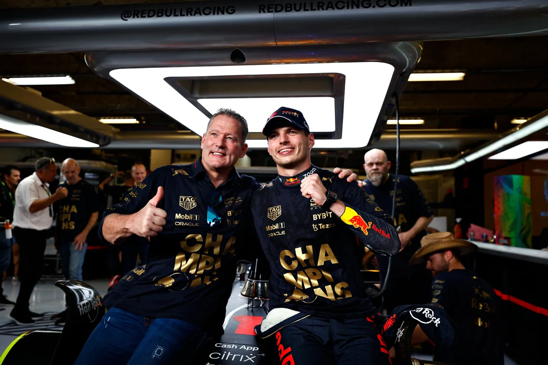 Jos Verstappen and Max Verstappen celebrating the RBR WCC win at the COTA 2022 [ 4096 x 2731 ...