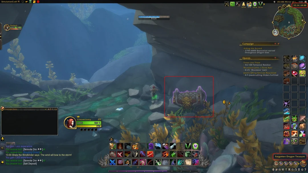 Anybody know what the deal is with this "Forgotten Dragon Treasure" @ 53.24, 68.88, underwater ...