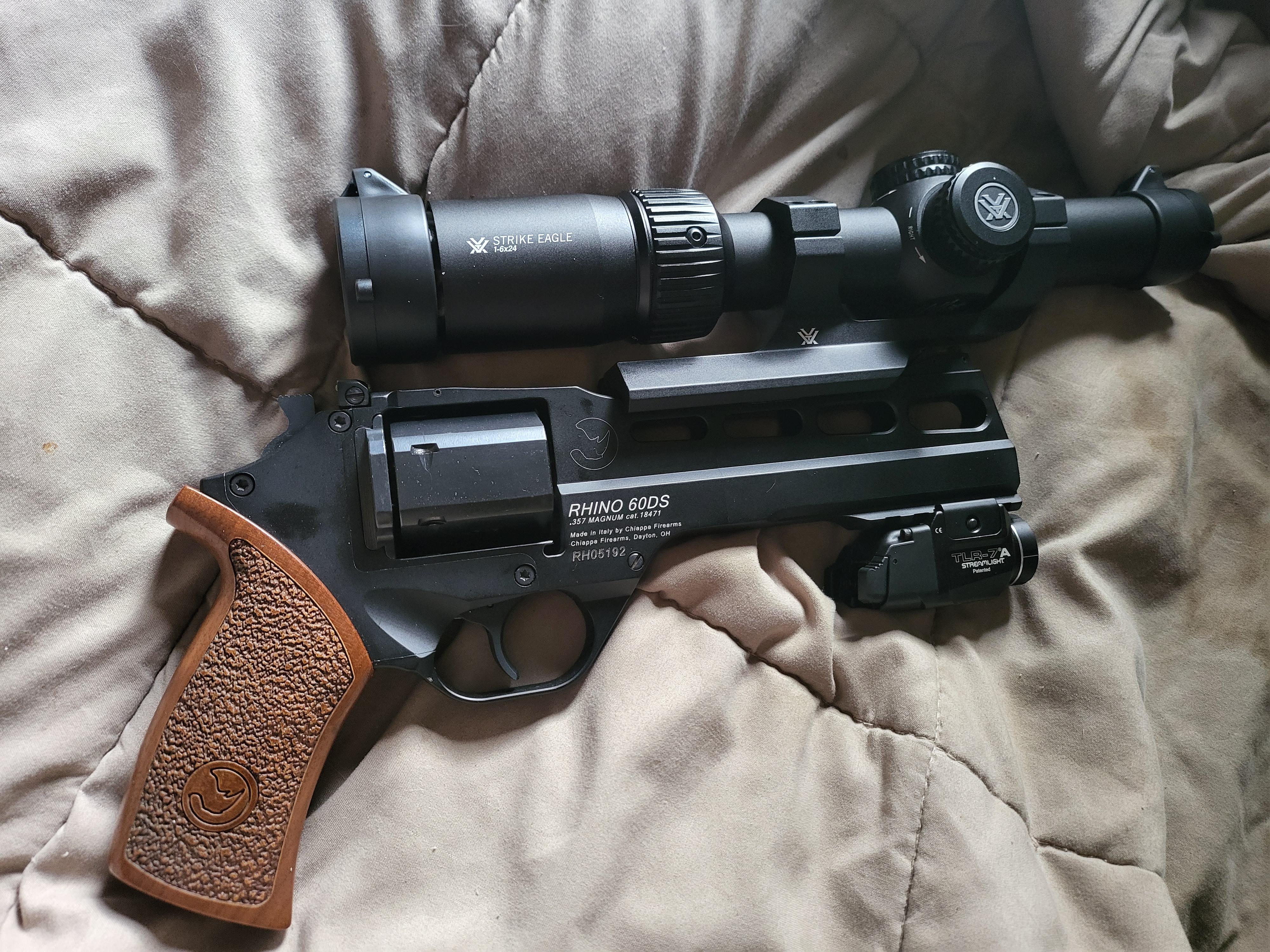 Turns out a vortex cantilever mount and a strike eagle fit on a chiappa rhino | Scrolller