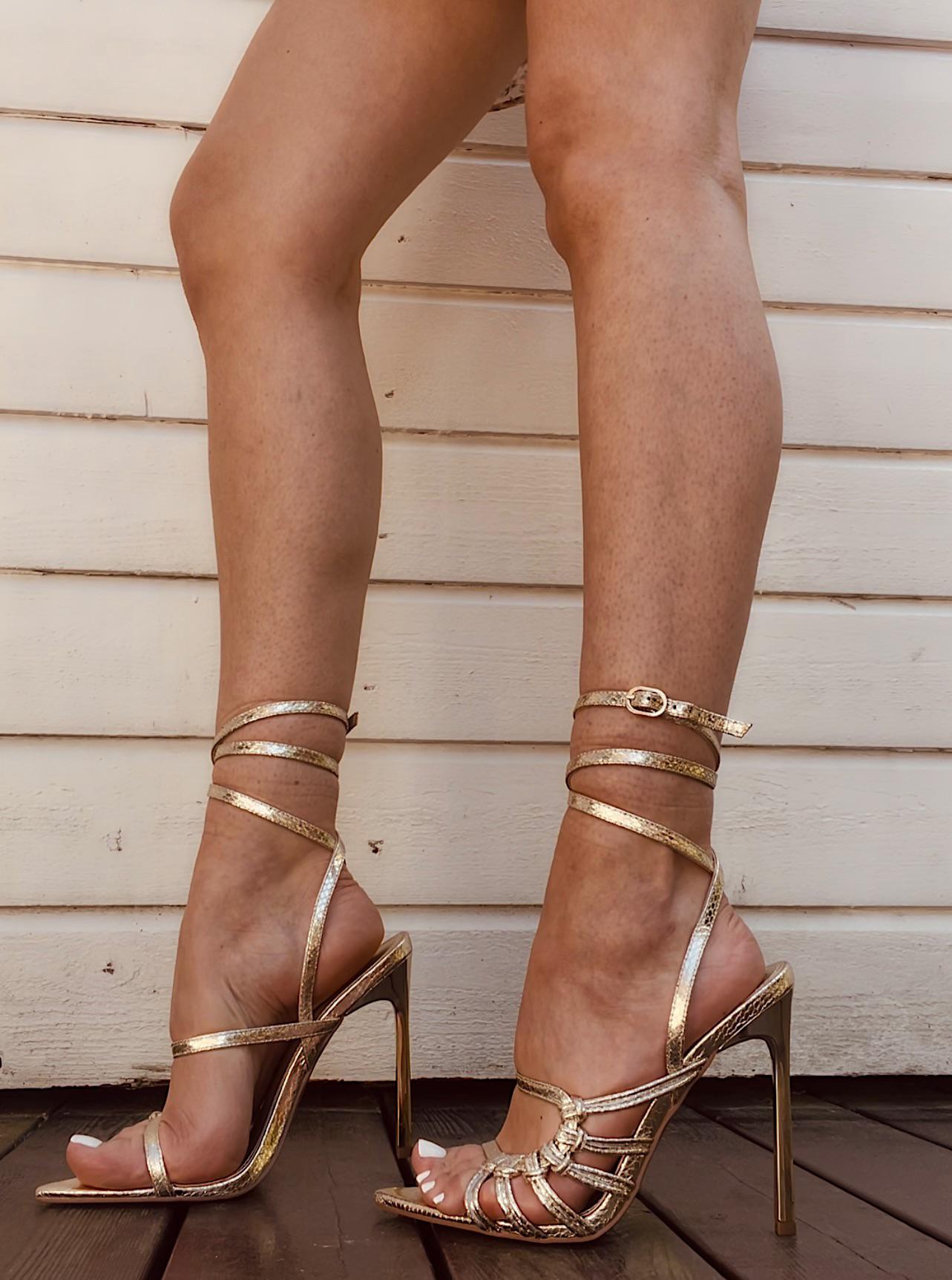 Gold strappy heels | Scrolller
