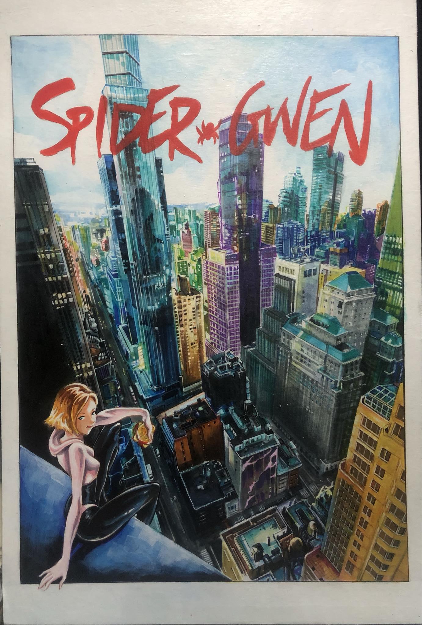 spider gwen burger chill original concept artwork 13x9 inches touch yuze markers. pen. white ink ...