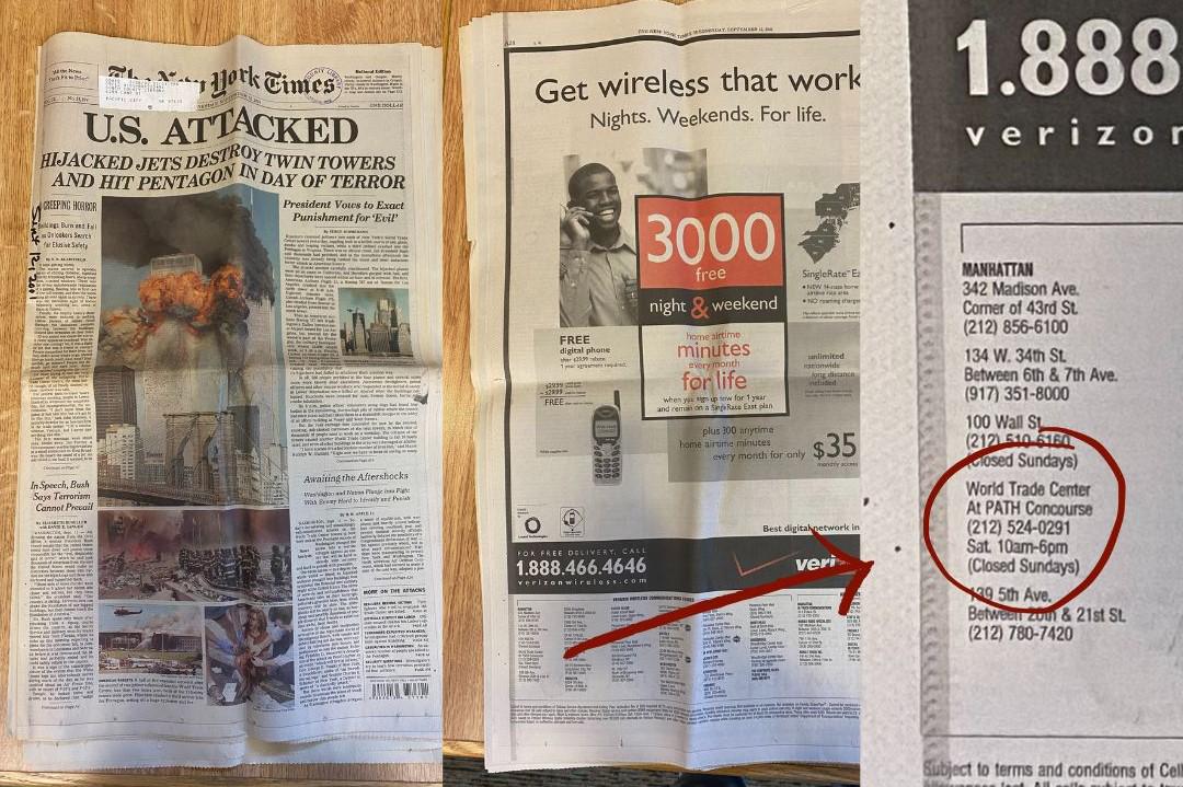 The September 12th, 2001 New York Times had a full-page Verizon ad...including contact ...