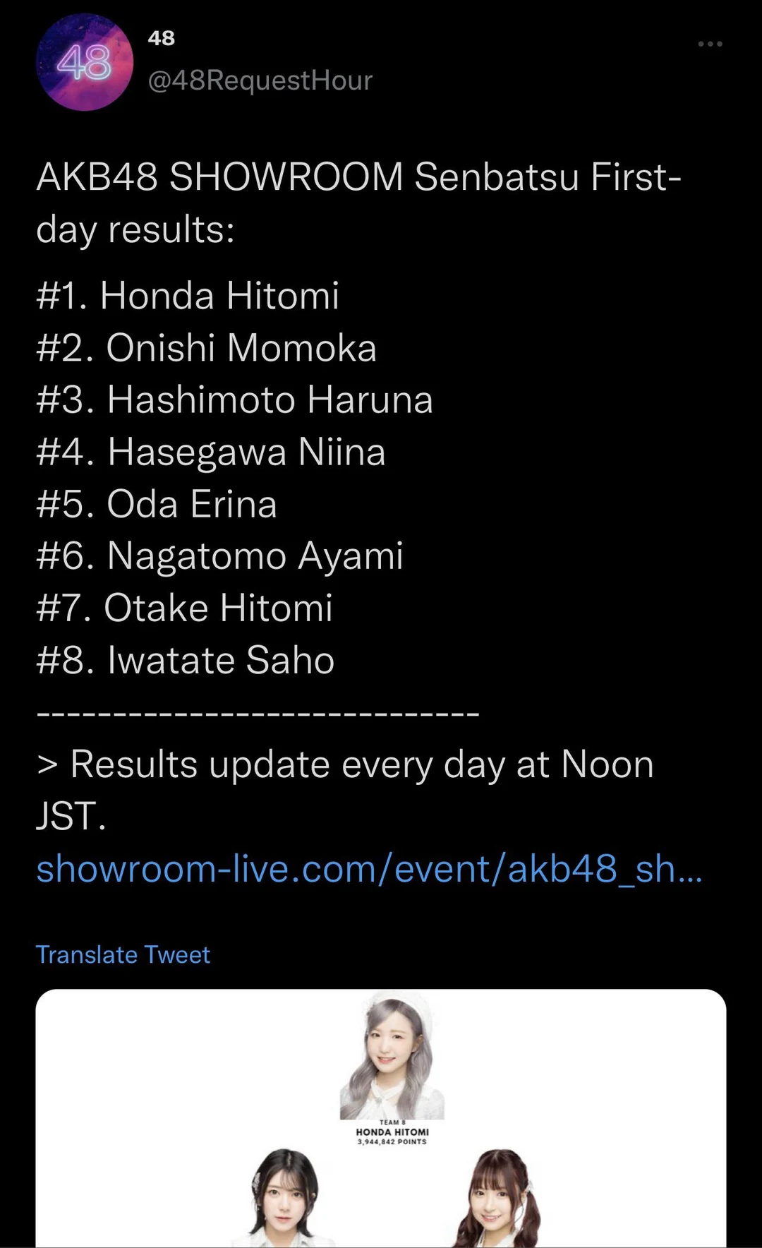 220719 AKB48 SHOWROOM Senbatsu First-day results: | Scrolller