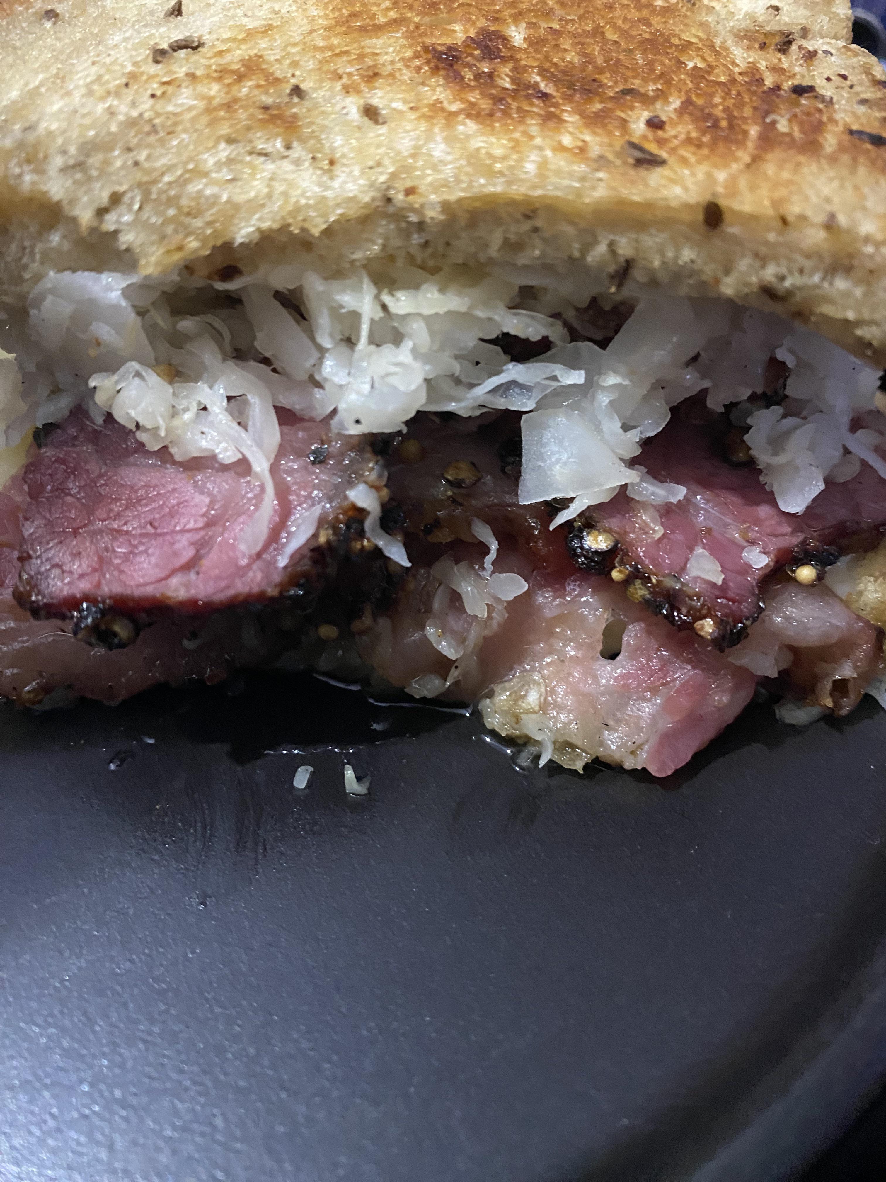 [homemade] Pastrami served on rye with sour kraut and Havarti | Scrolller