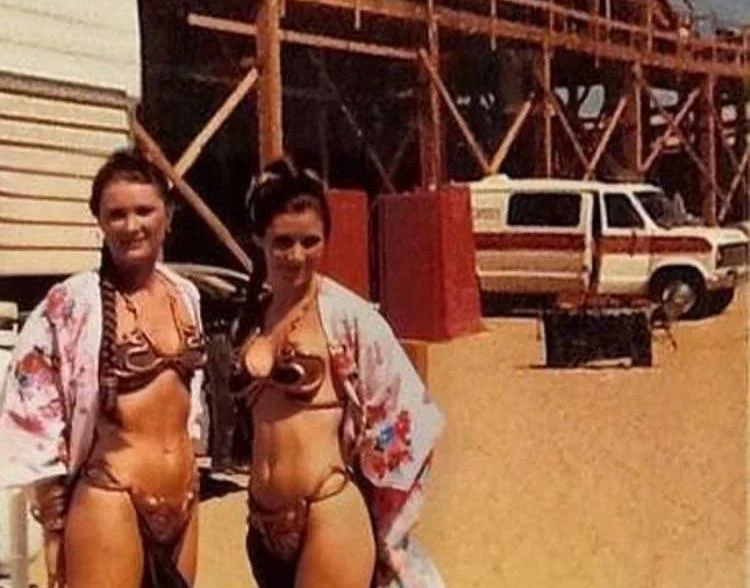 Carrie Fischer and her stunt double Tracey Eddon, 1982 | Scrolller