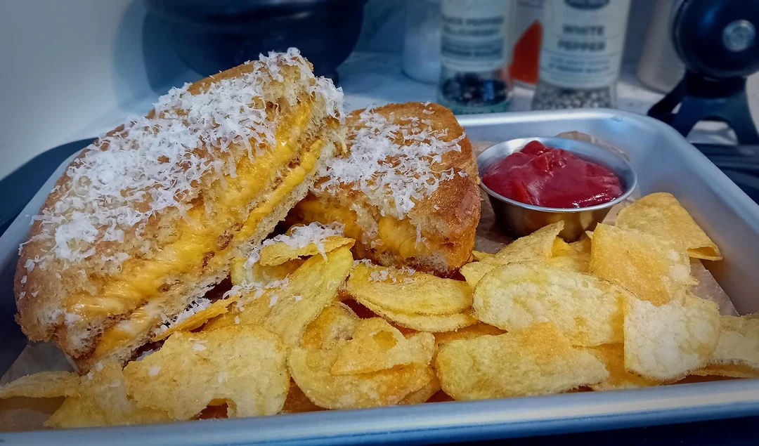 [Homemade] Grilled cheese sandwich with chips and spicy ketchup | Scrolller