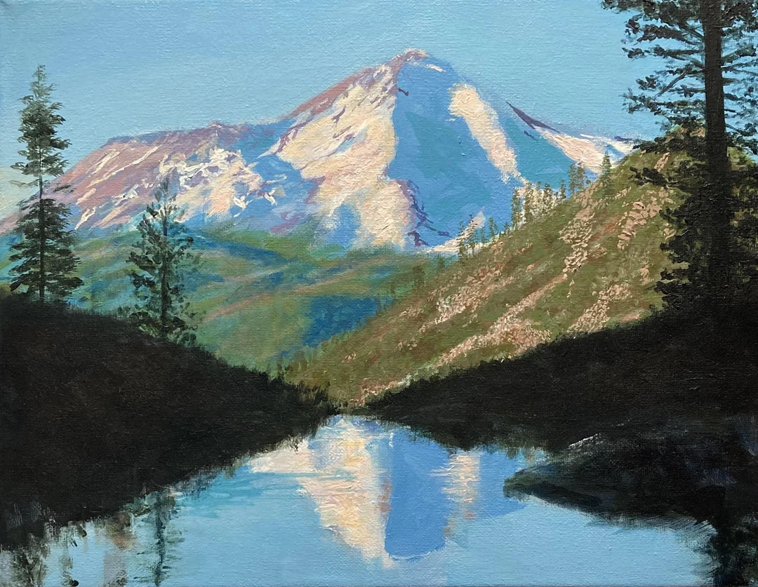 Mount Shasta in Northern California, retro-galaxy (me), acrylic on canvas, 2018 | Scrolller