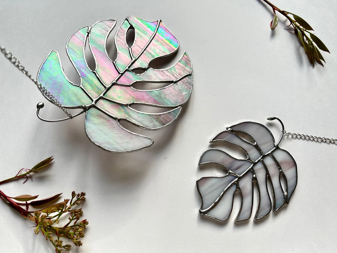 I made this iridescent rainbow Stained glass Monstera leaves! What do you think? | Scrolller