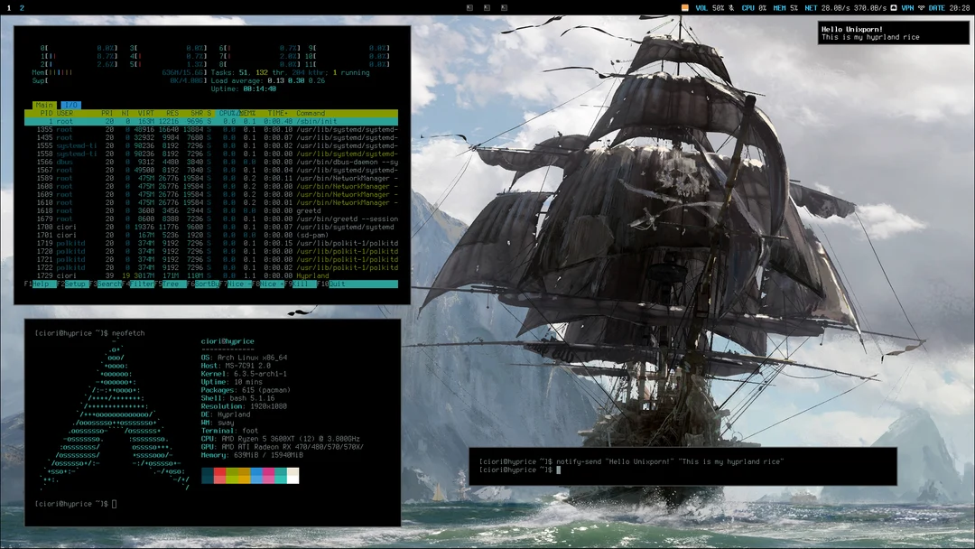 Discover more like Unixporn: [Hyprland] Simple hyprland rice based on waybar, bemenu and foot ...