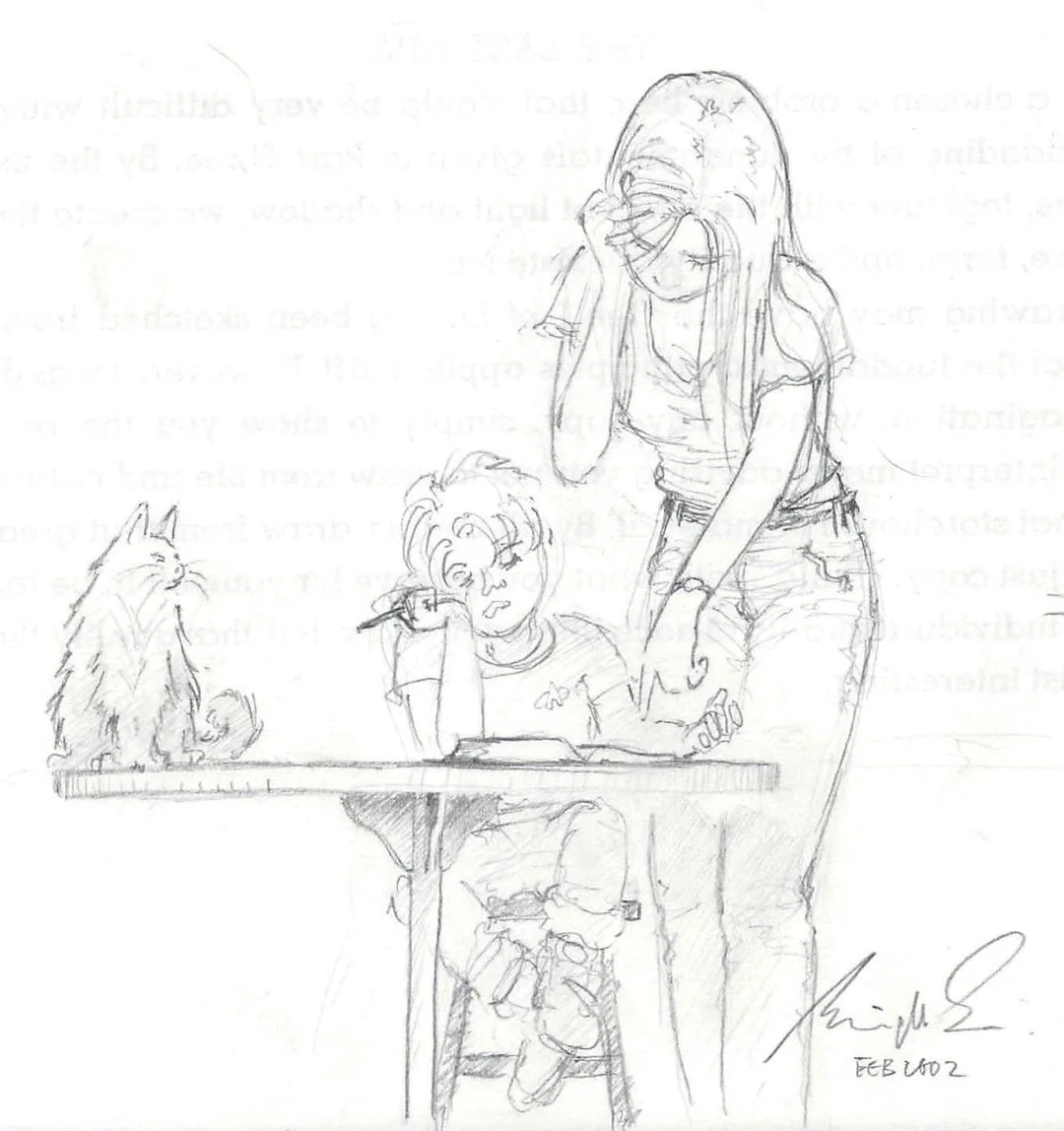 Helping Out On Homework, Me, 0.3mm mechanical pencil on paper, 2002 | Scrolller
