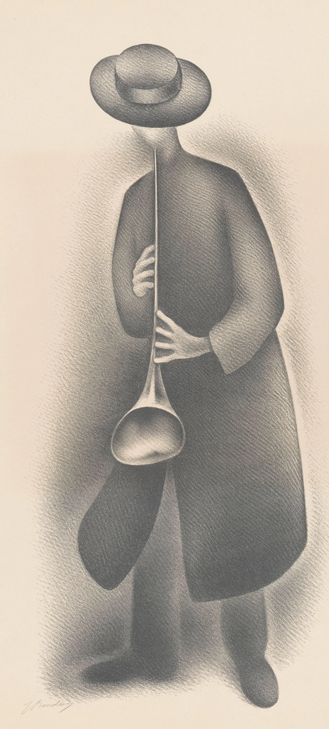 Jacob Bendien - Street Musician with a Wind Instrument (1900-31) | Scrolller