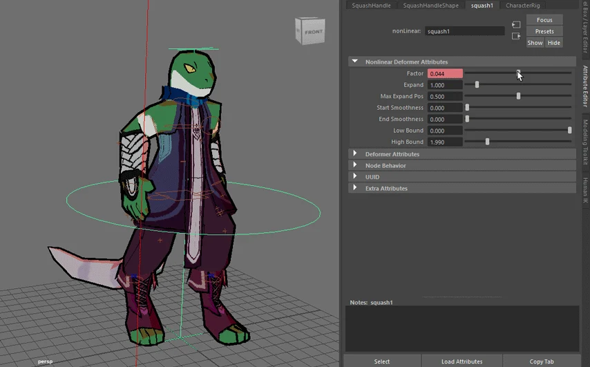 How do I get these animation controllers to react with this squash deformer? | Scrolller