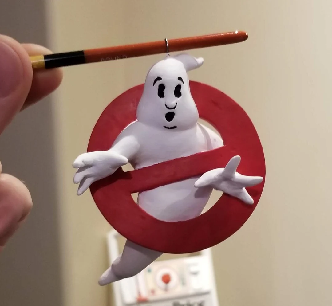 Ghostbusters ornament I made for my son as a Christmas present, out of polymer clay | Scrolller
