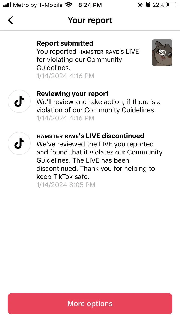 Finally got TikTok to listen to a report of that bad hamster livestream! | Scrolller