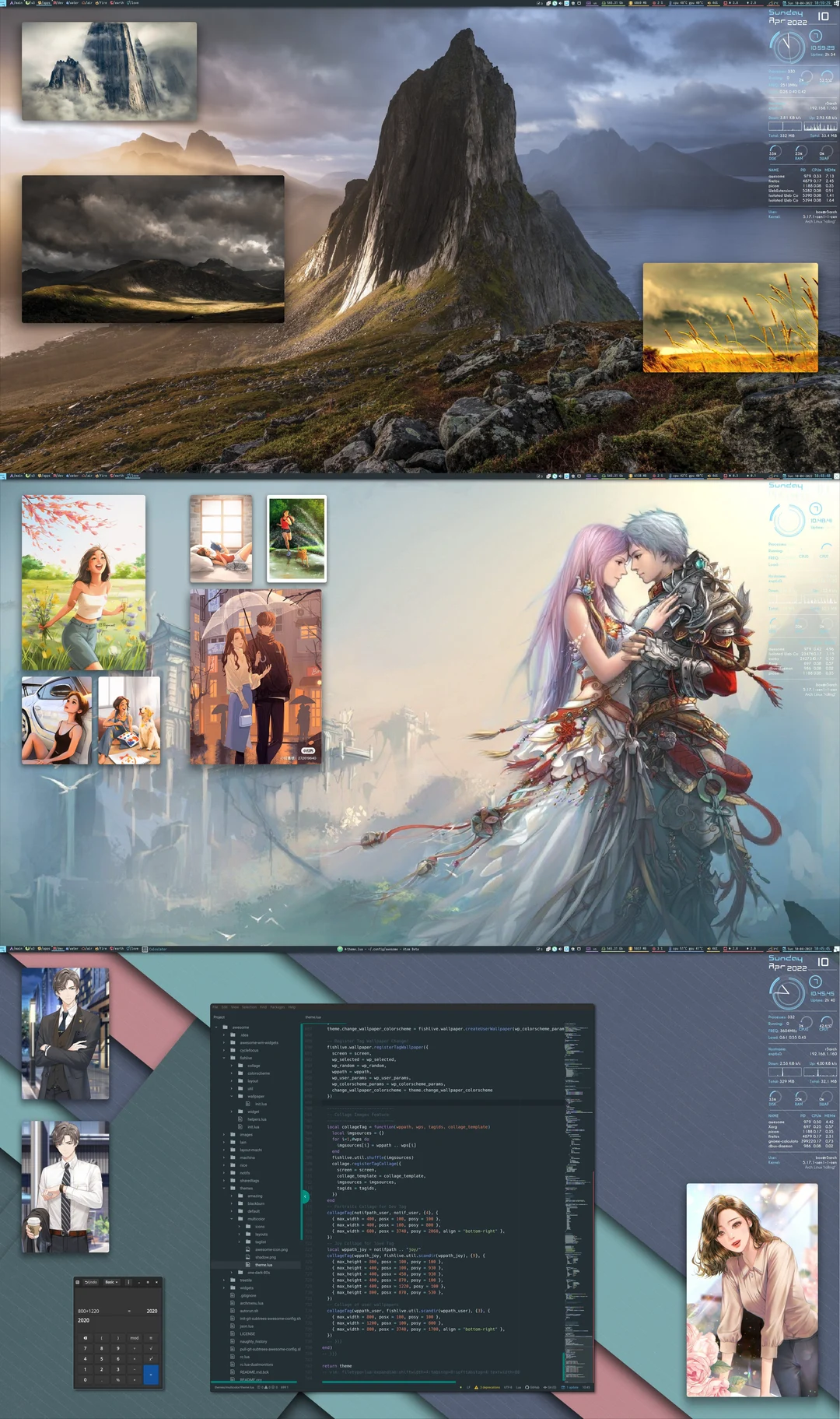 [AwesomeWM] Material Design, Image Collage Lua Wall-Service: Travel, Job and Enjoy Life Desktop ...