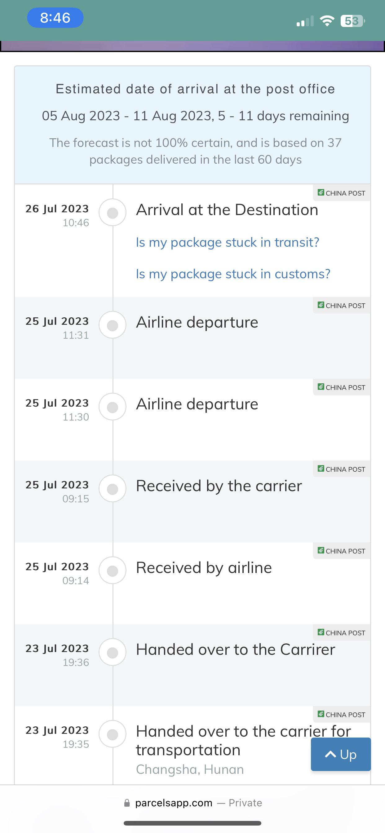 Two parcels shipped same day stuck on Arrival at destination? HN-EMS | Scrolller