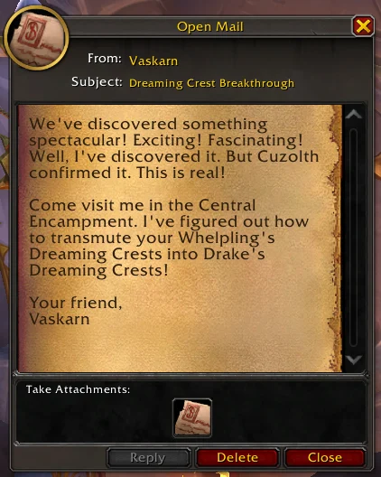 Anyone else had this mail from Vaskarn about crest upgrades? He only seems to do crest ...