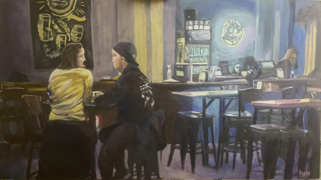 In the Back Room At Bootlegger’s, Me, Oil on hardboard, 2022 | Scrolller