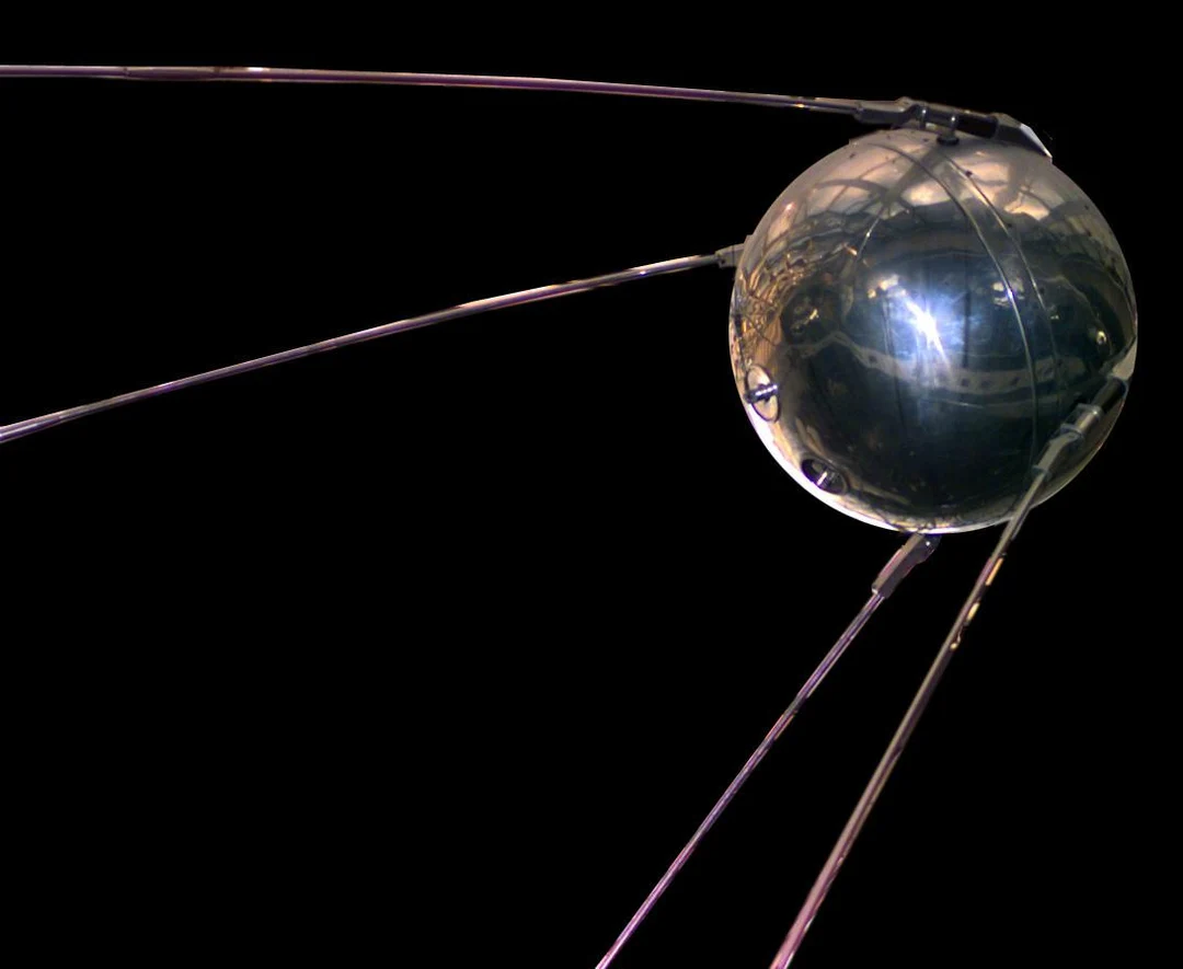 A replica of Sputnik 1, the first artificial satellite in the world to be put into outer space ...